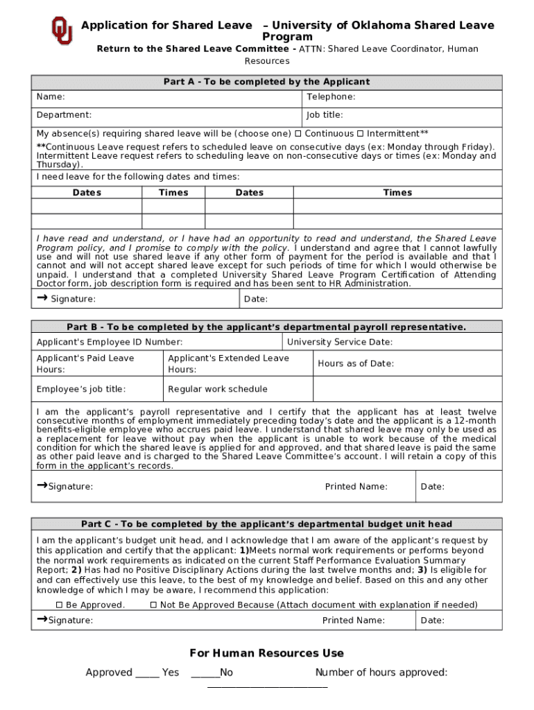 Application for Shared Leave - University of Oklahoma - apps hr ou Doc ...