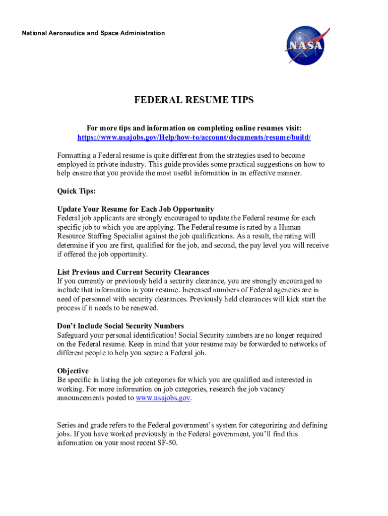 Fillable Online NASA Federal Resume Tips Fax Email Print - pdfFiller