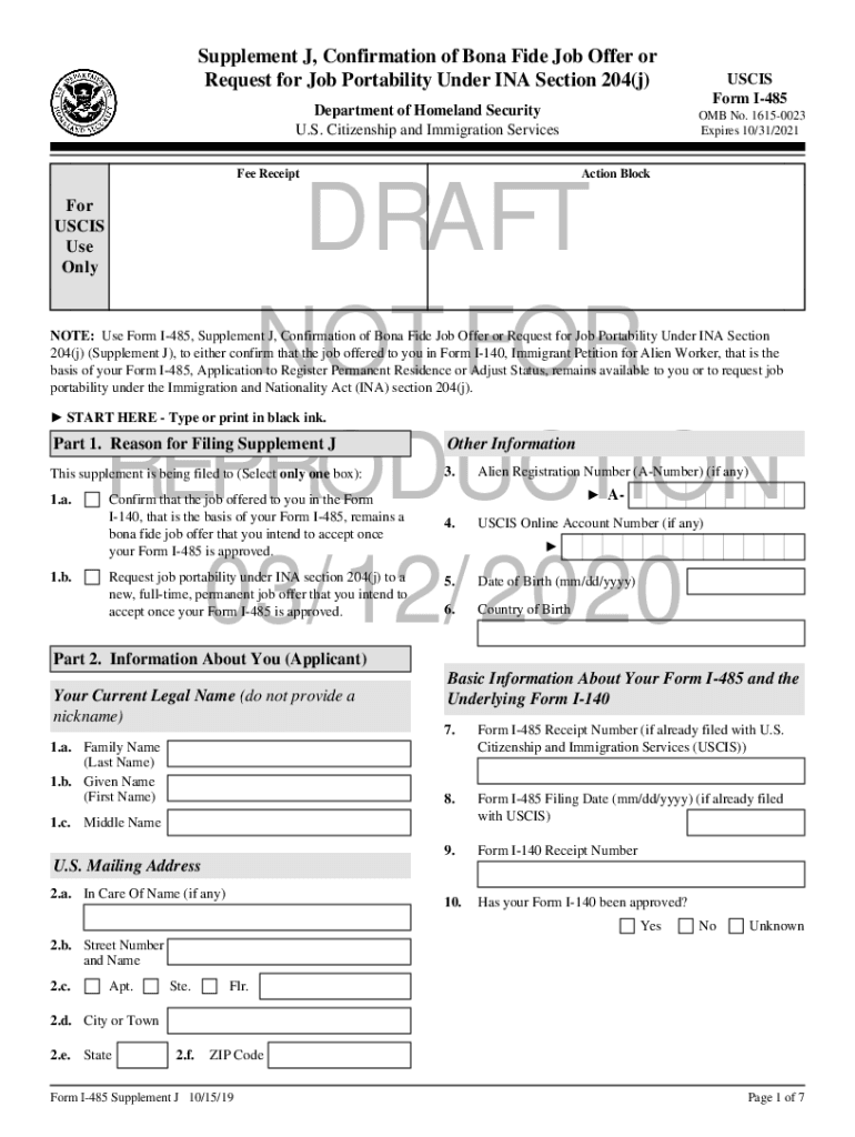 USCIS Form I-485 Supplement J - Blank Fillable Template | Fill Out ...