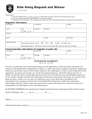 Fillable Online Ride Along Request and Waiver - Seattle.gov Home Fax ...