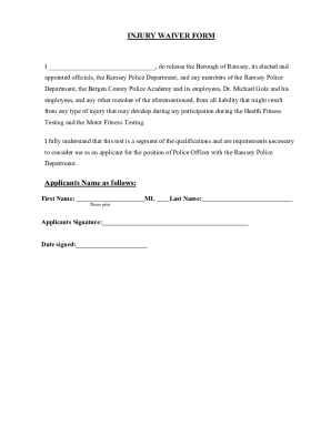 Fillable Online INJURY WAIVER FORM - PoliceApp Fax Email Print - pdfFiller