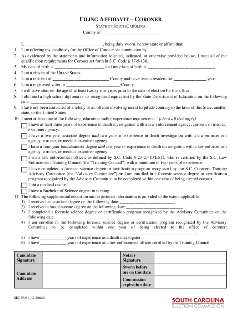 Fillable Online FILING AFFIDAVIT CORONER Fax Email Print - pdfFiller