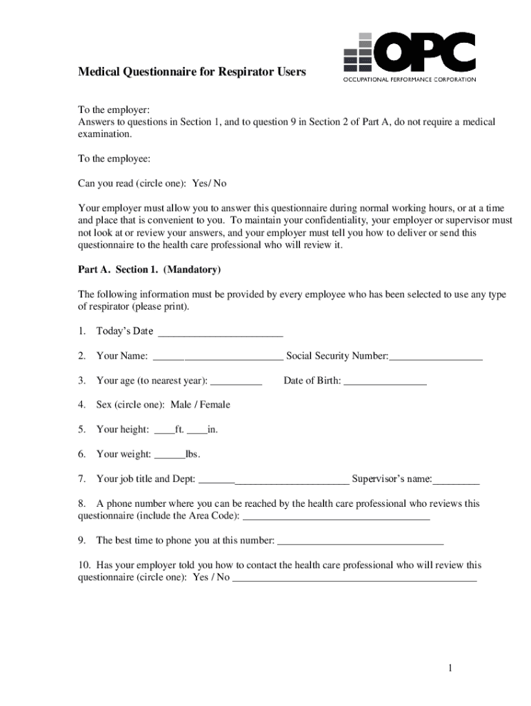 Fillable Online 1910.134 App C - OSHA Respirator Medical Evaluation ...