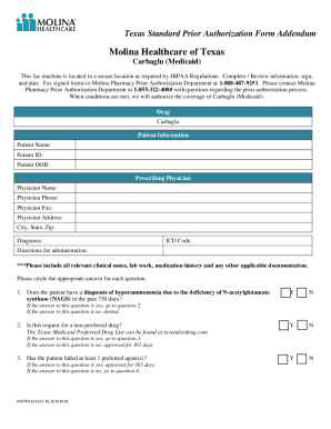 Fillable Online Texas Standard Prior Authorization Form Addendum ...