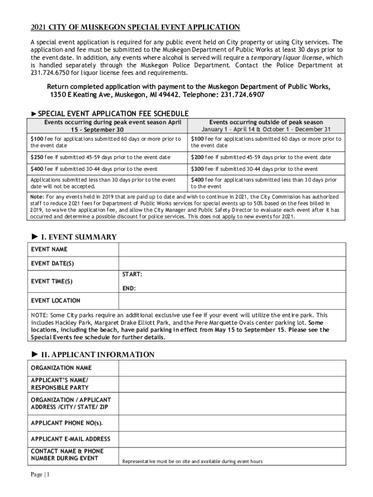 Fillable Online Special Events Permits - indy.govCity of MuskegonPicnic ...