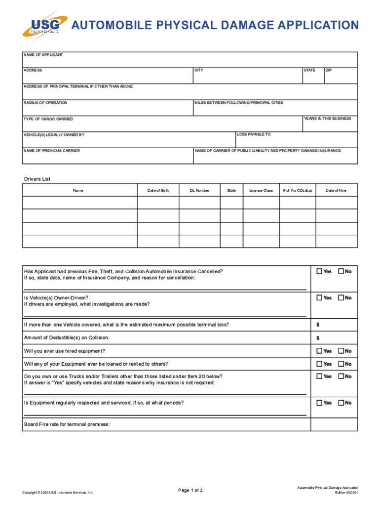 Fillable Online Automobile Physical DamageCommercial Vehicles ...