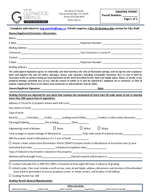 Fillable Online GRADING PERMIT Permit Number: Page 1 of 2 Complete and ...