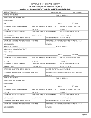 Fillable Online Adjuster's Preliminary Flood Damage Assessment ...