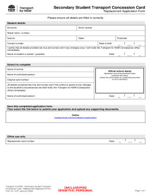 Fillable Online Secondary Student Transport Concession Card ...