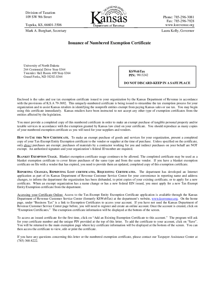 Fillable Online Fillable Online Exemption Certificate. Issuance of ...