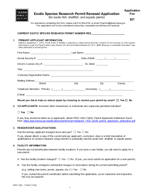 Fillable Online Exotic Species Research Permit Application (for exotic ...