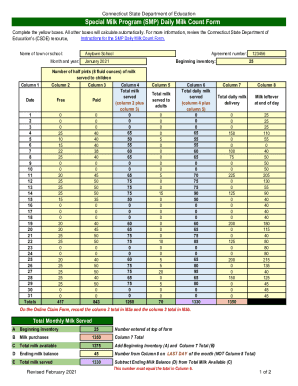 Fillable Online Special Milk Program (SMP) Daily Milk Count Form ...