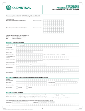 Fillable Online OLD MUTUAL PROTEKTOR PRESERVATION FUND DEATH BENEFIT ...