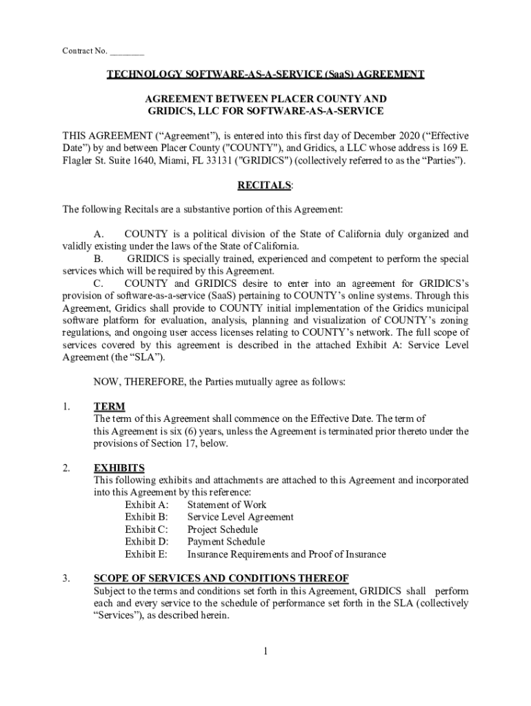 Fillable Online TECHNOLOGY SOFTWARE-AS-A-SERVICE (SaaS) AGREEMENT AGREEMENT ... Fax Email Print ...