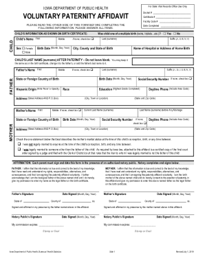 Fillable Online VOLUNTARY PATERNITY AFFIDAVIT - Iowa Department of ...