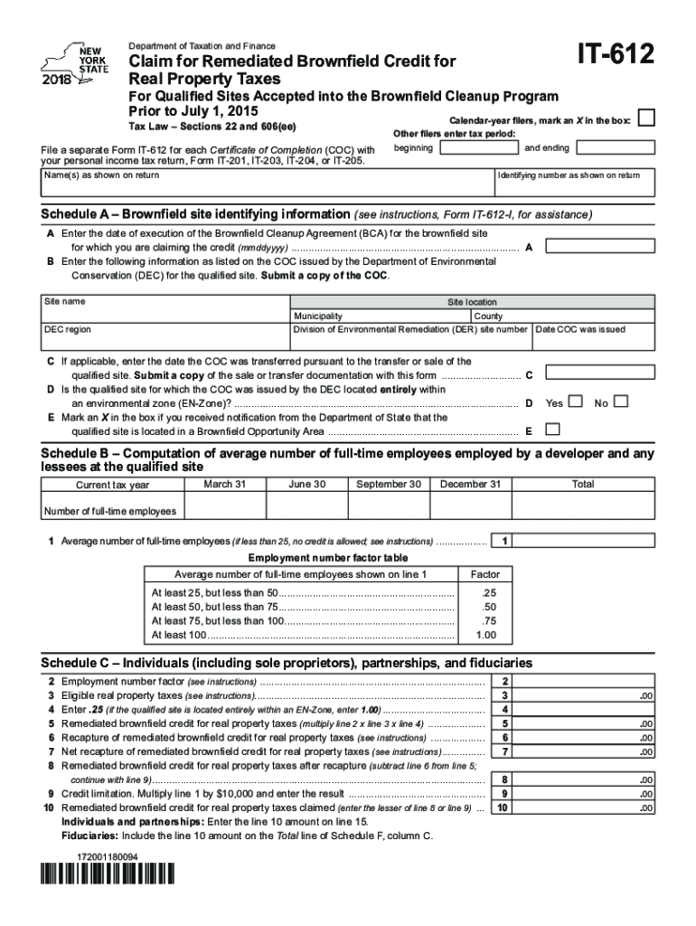 Fillable Online Instructions for Form IT-612 Claim for Remediated ...