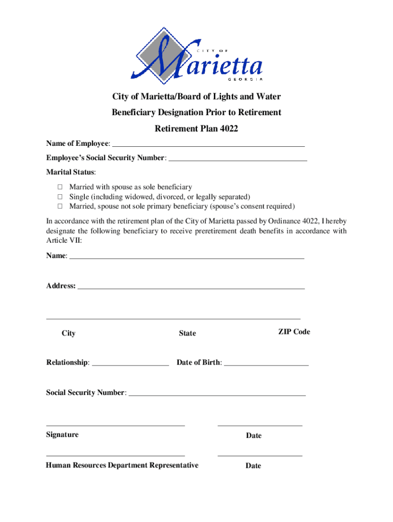 Fillable Online 4022 Retirement Plan Beneficiary Form Fax Email Print ...