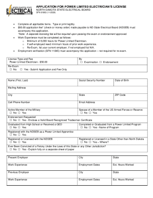 Fillable Online North Dakota State Electrical Board - Electrician's License ... Fax Email Print ...