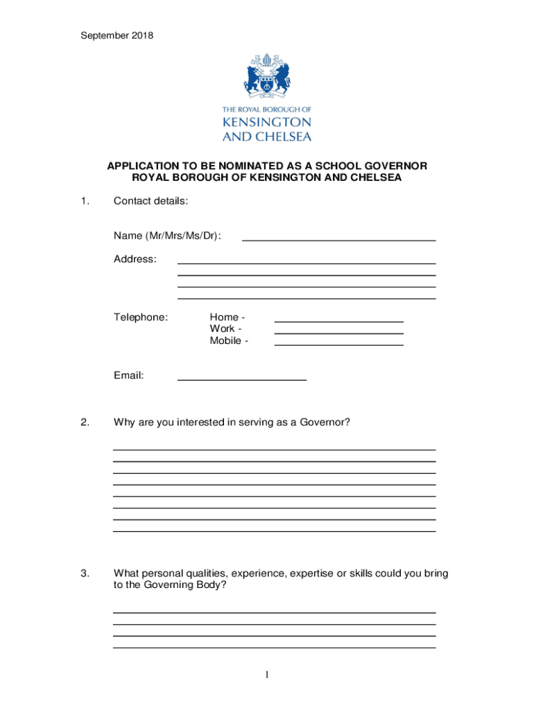 Fillable Online Application form for potential governors. Application ...