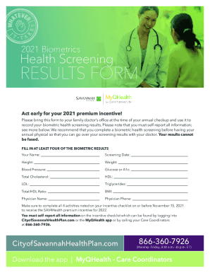 Fillable Online Biometric Health Screening Results Form Fax Email Print ...