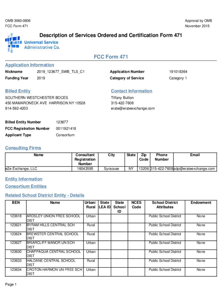Fillable Online Fillable Online FCC Form 471 Description of Services ...