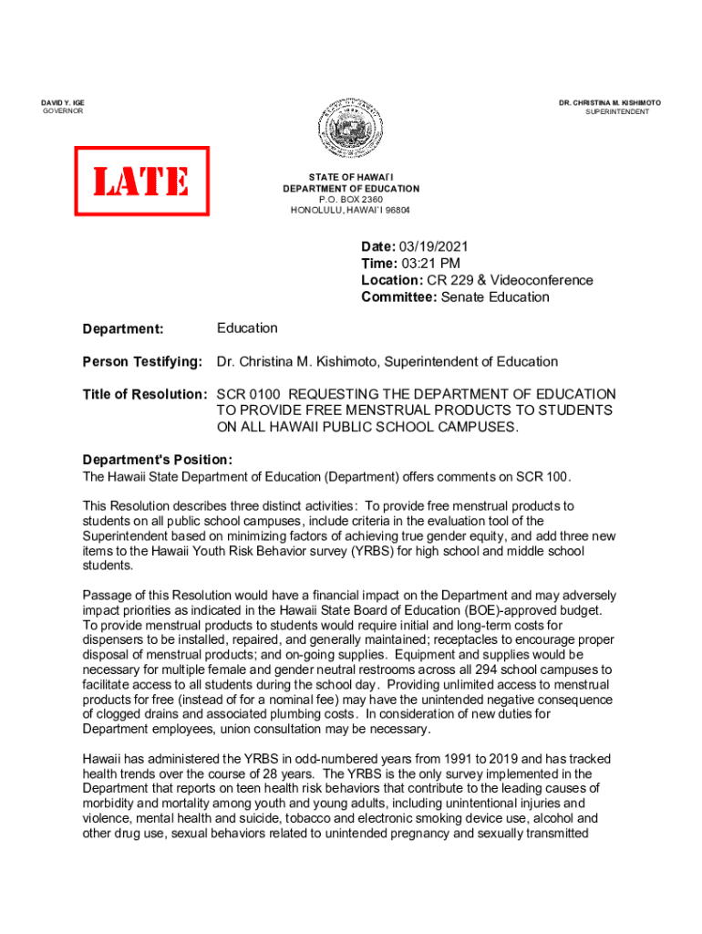Fillable Online STATE OF HAWAII DEPARTMENT OF EDUCATION P.O. BOX 2360 ...