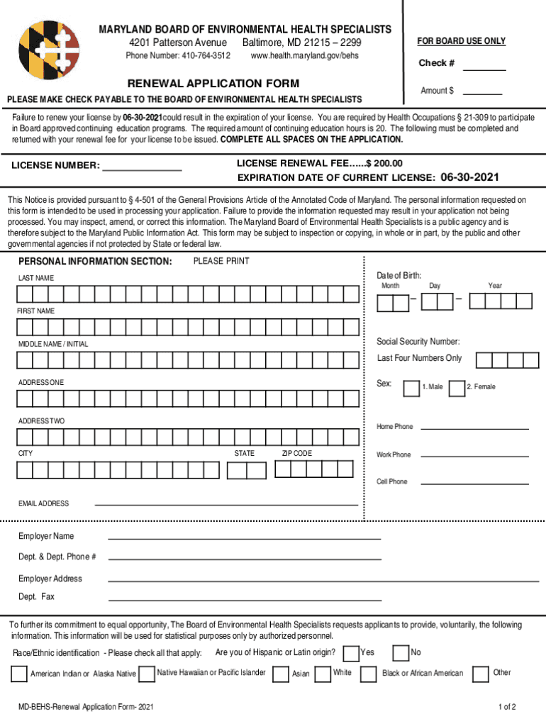 Fillable Online STATE OF MARYLAND DHMH Department of Health and Mental ...