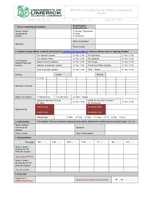 Fillable Online B&E Fire Protection System Isolation / Impairment Fax ...