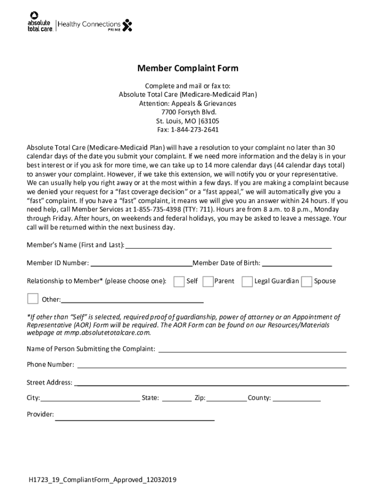 Fillable Online Member Complaint Form. Complaint Form SC MMP Fax Email ...