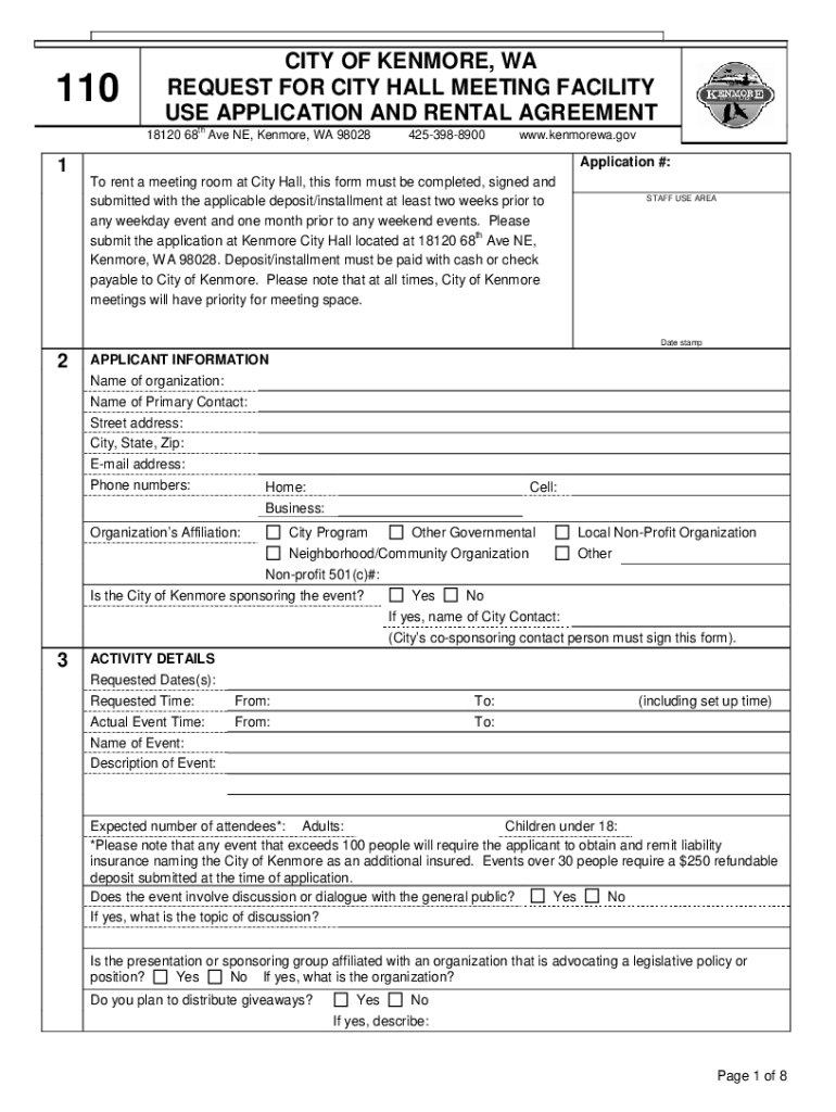 Fillable Online Request for City Hall Facility Use Application and ...