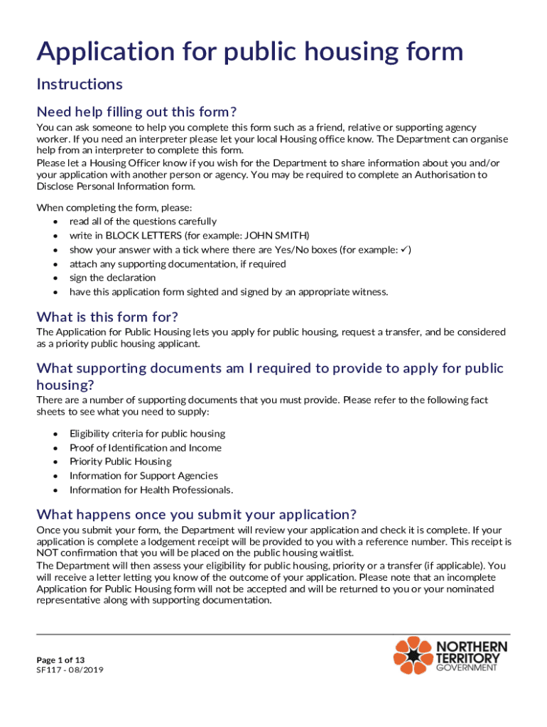 Fillable Online nt gov Application for public housing form - NT.GOV.AU ...