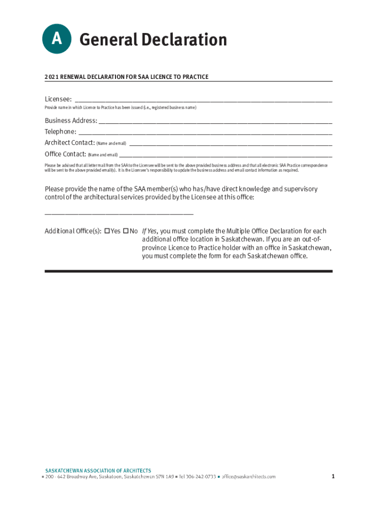 Fillable Online INSTRUCTIONS - 2021 RENEWAL DECLARATION FOR SAA LICENCE ...