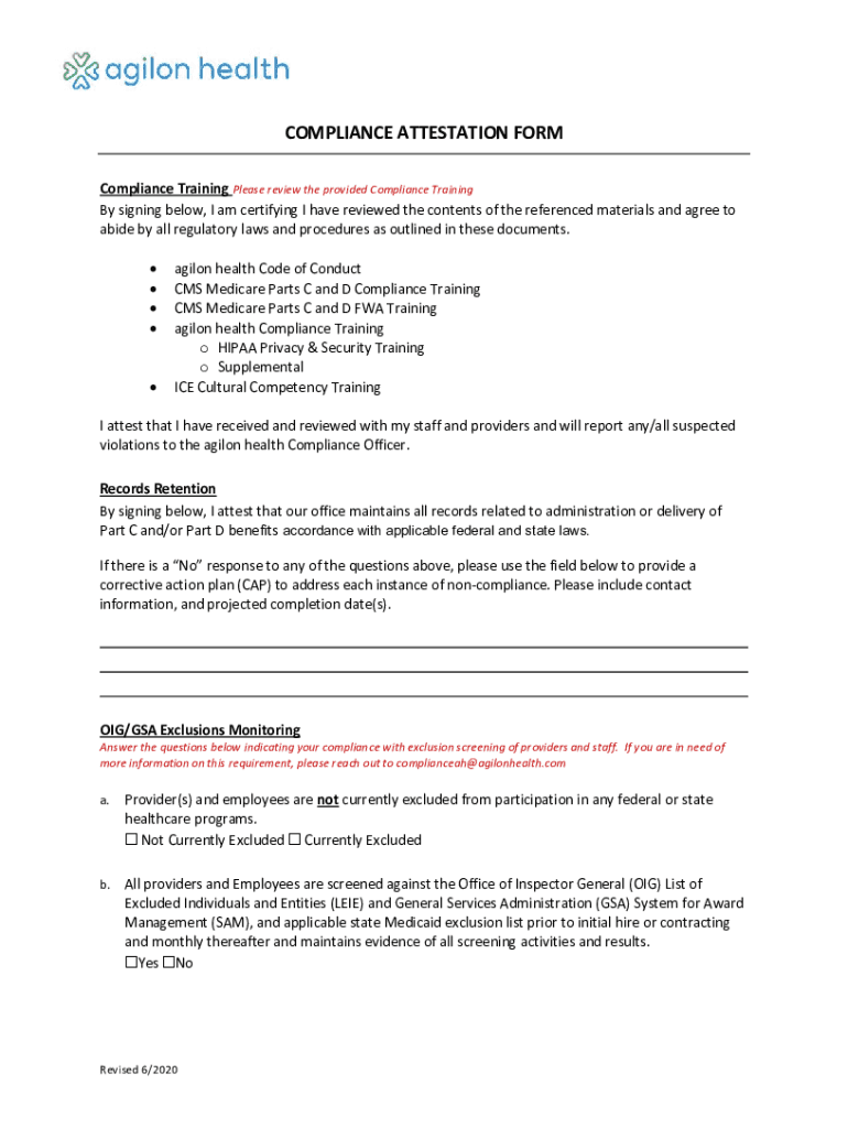 Fillable Online ATTESTATION FORM - Community Care, Inc Fax Email Print ...