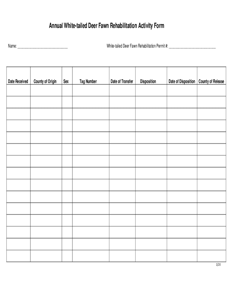 Fillable Online Annual White-tailed Deer Fawn Rehabilitation Activity Form Fax Email Print ...