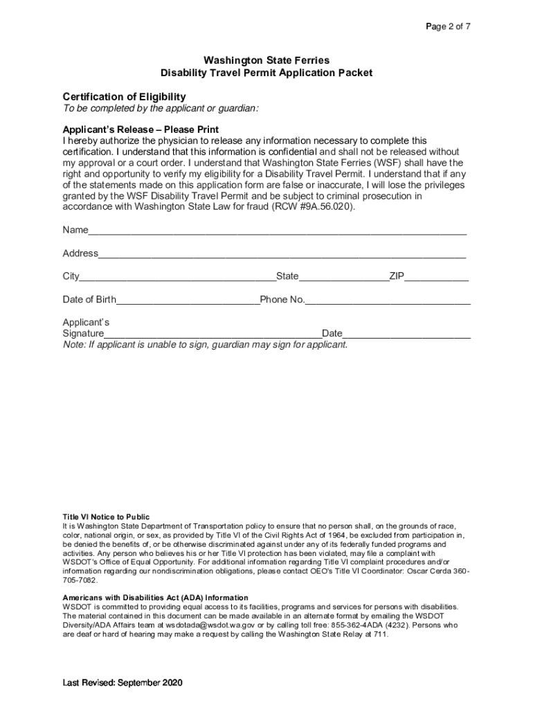 Fillable Online wsdot wa Washington State Ferries - Disability Travel ...