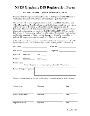 Fillable Online humansciences fsu NFES Graduate DIS Request Form 2017 ...