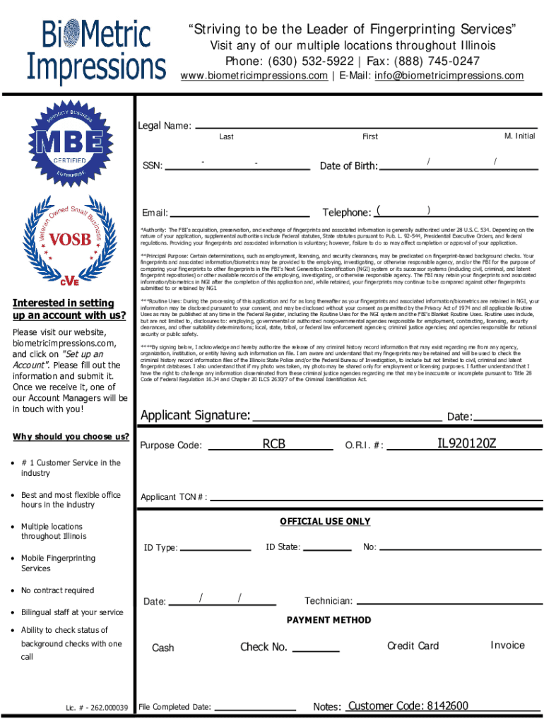 Fillable Online www2 illinois Biometric Impressions Fingerprint Applicant Consent Form Fax Email ...