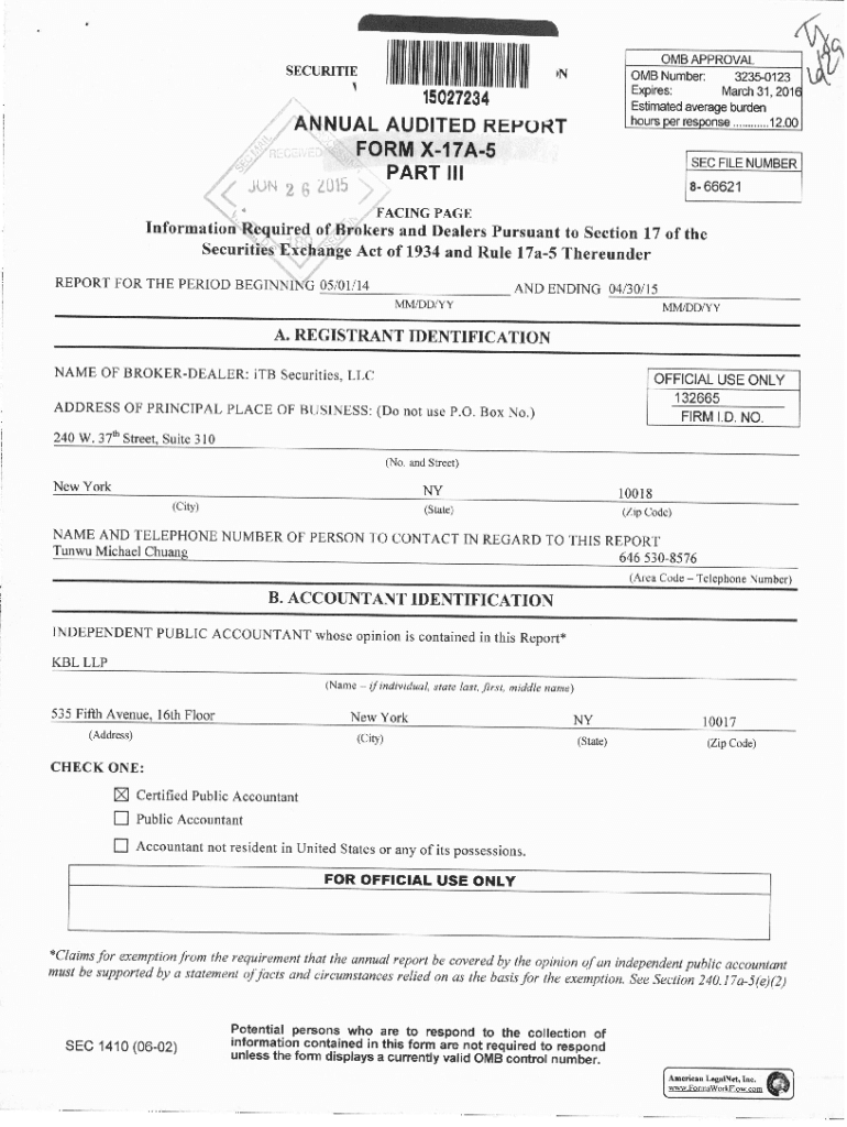 Fillable Online FORM X-17A-5 SEC FILENUMBER PART lil /2(4 Fax Email ...