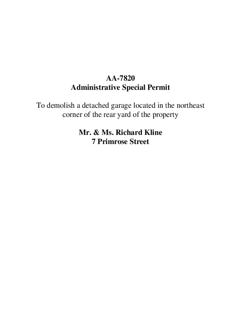 Fillable Online AA-7820 Administrative Special Permit To demolish a ...