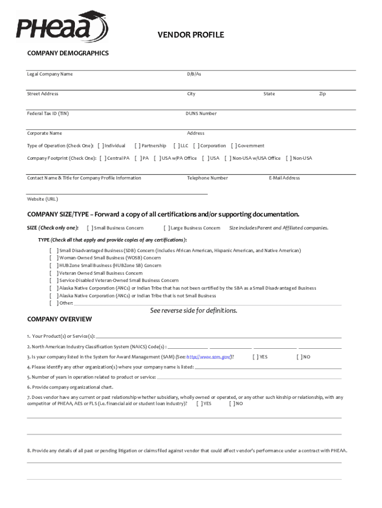 Fillable Online Vendor Profile Form - PHEAA Fax Email Print - pdfFiller