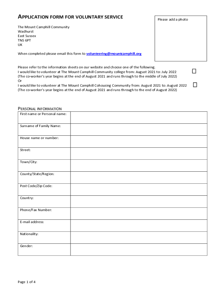 Fillable Online APPLICATION FORM FOR VOLUNTARY SERVICE Fax Email Print ...