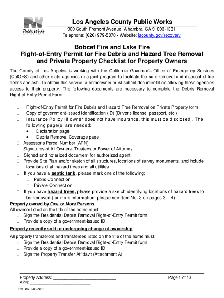 Fillable Online Right-of-Entry Permit for Fire Debris and Hazard Tree ...
