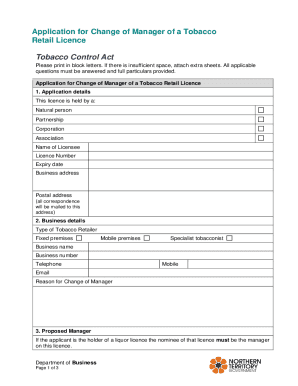 Fillable Online nt gov Application for a Tobacco Retail Licence - NT ...