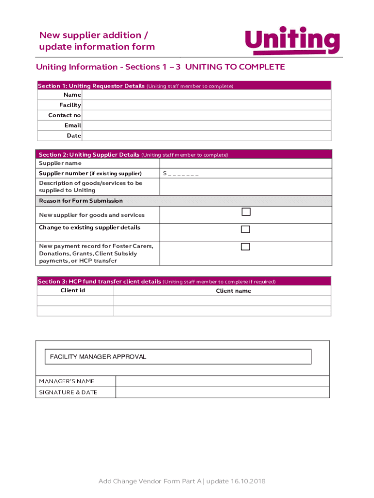 Fillable Online New Supplier Form TemplateProcurement Templates Fax ...
