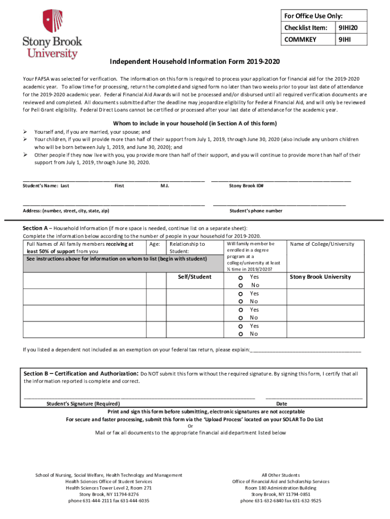 Fillable Online 2019-2020 Dependent Verification Form - UHD Fax Email ...