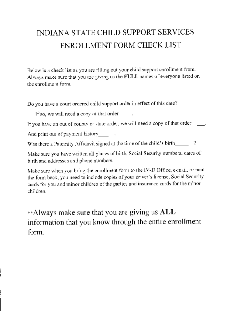 Fillable Online DCS: Enroll for Child Support Services - IN.gov Fax ...