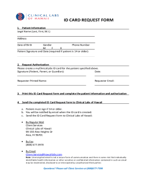Fillable Online Clinical Labs of Hawaii ID Card Request Form. Clinical ...