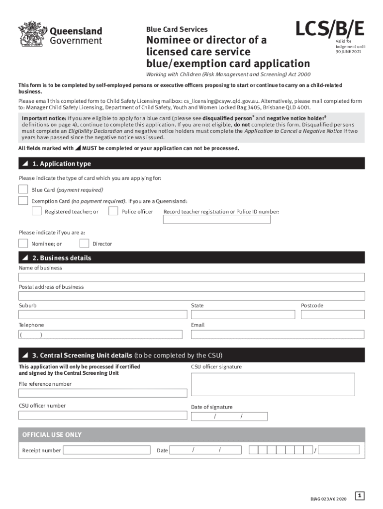 Fillable Online Nominee or director of a licensed care services blue ...