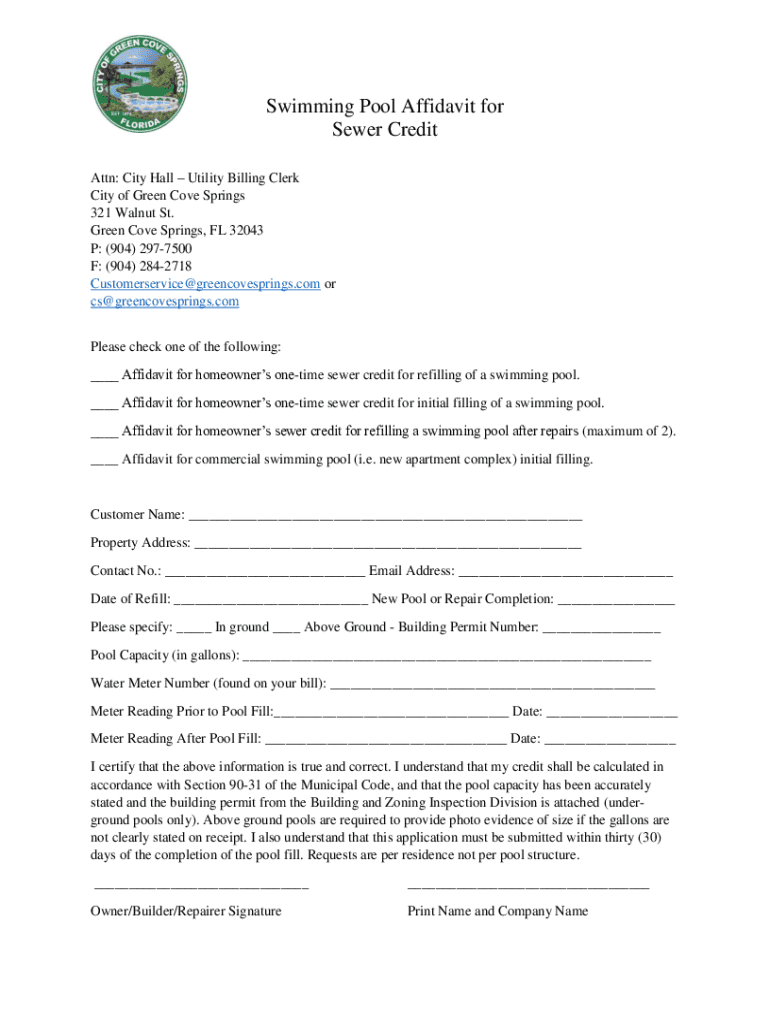 Fillable Online Swimming Pool Affidavit for Fax Email Print - pdfFiller