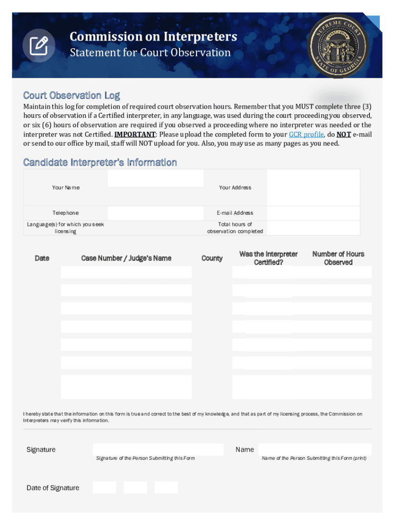 Fillable Online Statement for Court Observation J Judicial Council ...